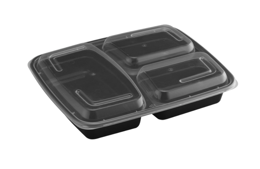 39oz Rectangular Microwaveable Container with Lid 3-compartment, 150 s ...
