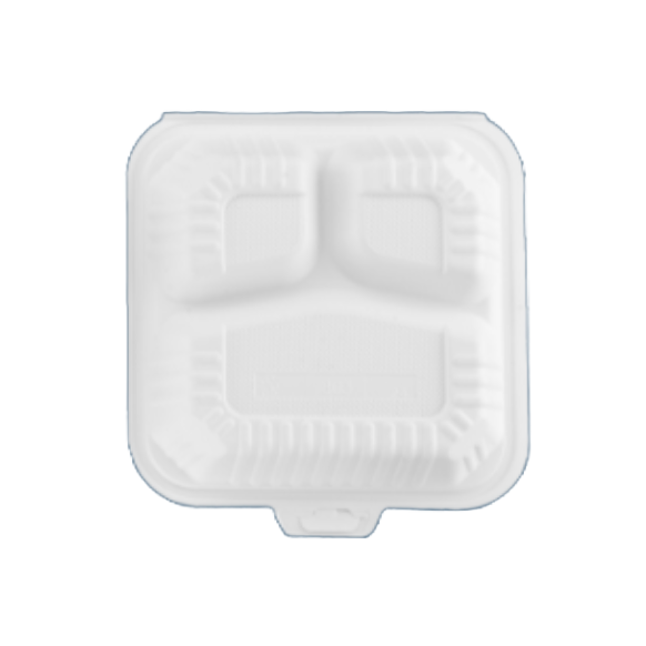 Clamshell Container 3-Compartment, Center Slide, 7.8"x 7.8" | Green ...